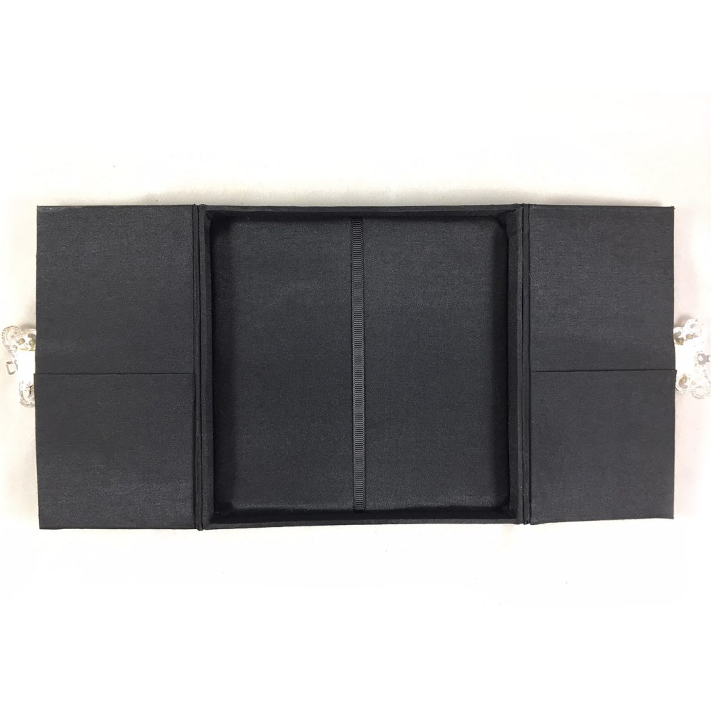 Black & Ivory Silk Boxes Wedding Invitation With Pearl Clasp