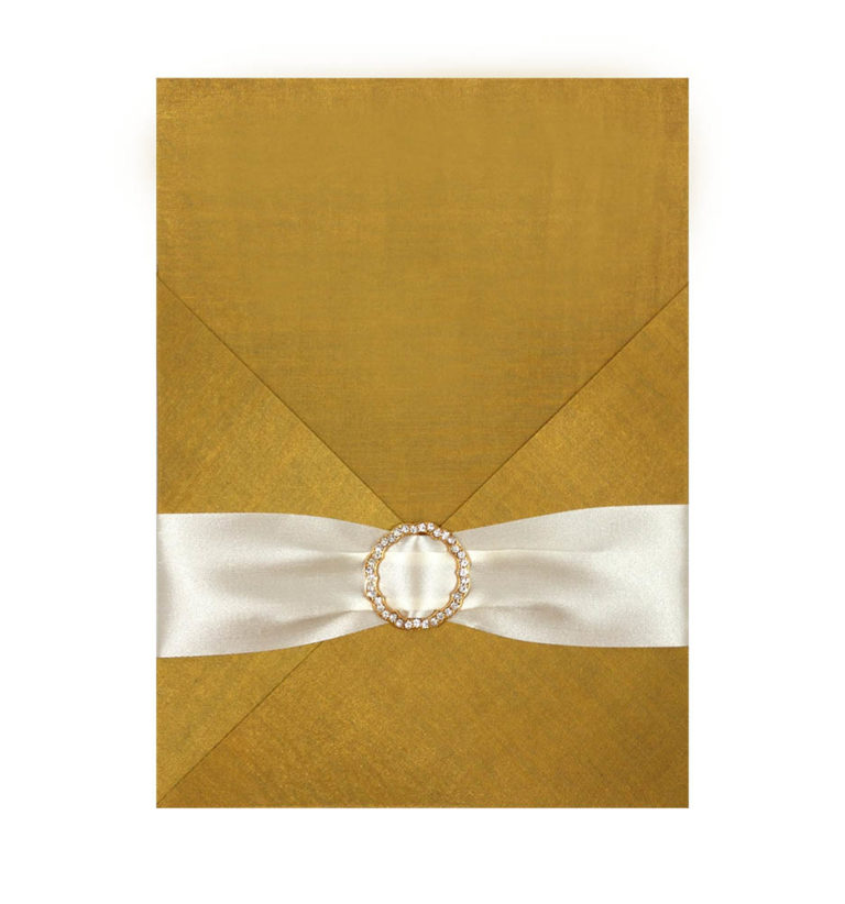 GOLD SILK PAD WITH GOLDEN RHINESTONE BUCKLE EMBELLISHMENT FOR WEDDING ...