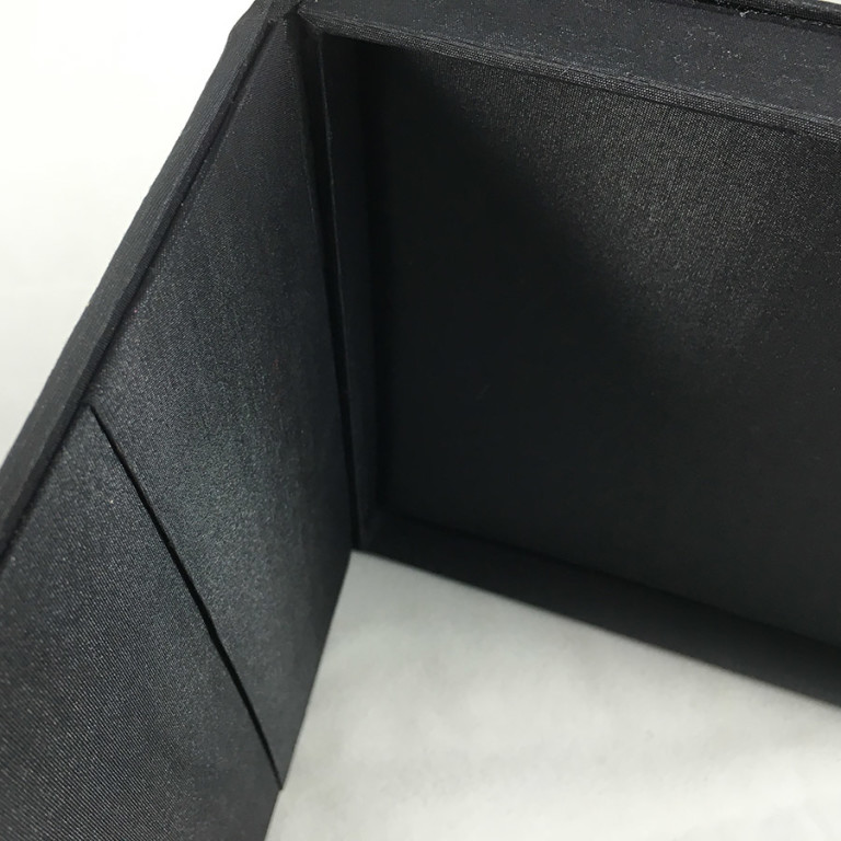 Wedding Box In Black Silk With Hinged Lid And Pocket For Cards