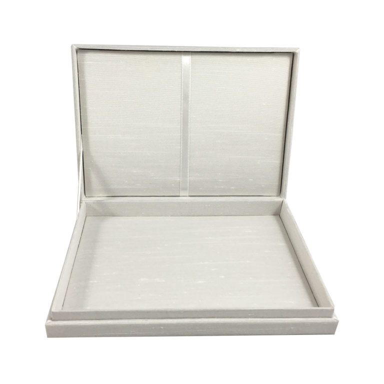 Invitation Box In Ivory With Hinged Lid & Dupioni Silk Cover