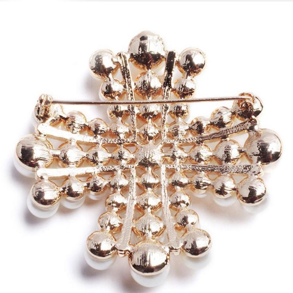 Rose Gold Pearl Cross Brooch For Communion