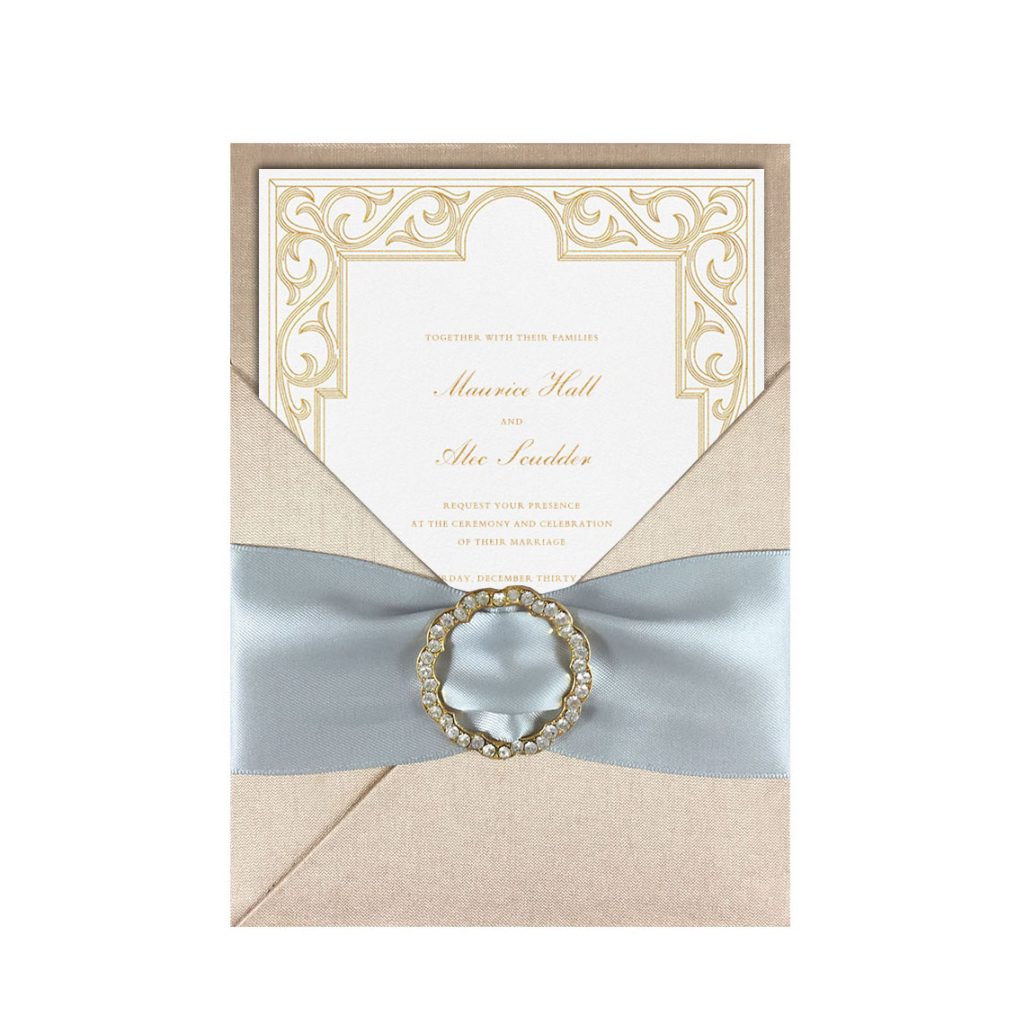 Elegant Invitation Pad In Ivory & Silver Color With Classy Pearl Crown ...