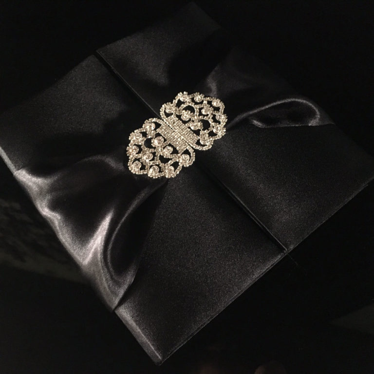 Black 7*7*1 Inches Silk Box With Rhinestone Embellishment For ...