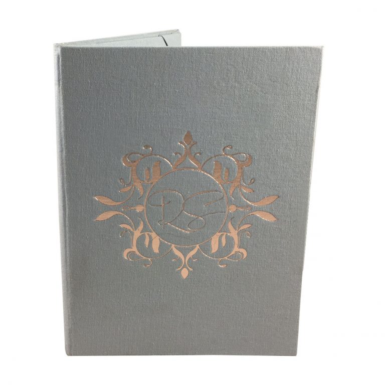 Rosegold Foil Stamped Monogram Linen Wedding Invitation Folder