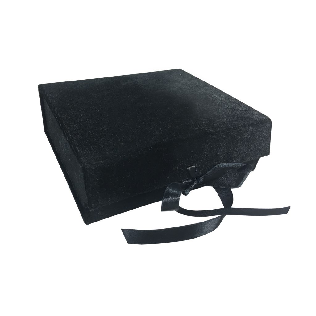 Black Velvet Packaging Box With Ribbon Closure