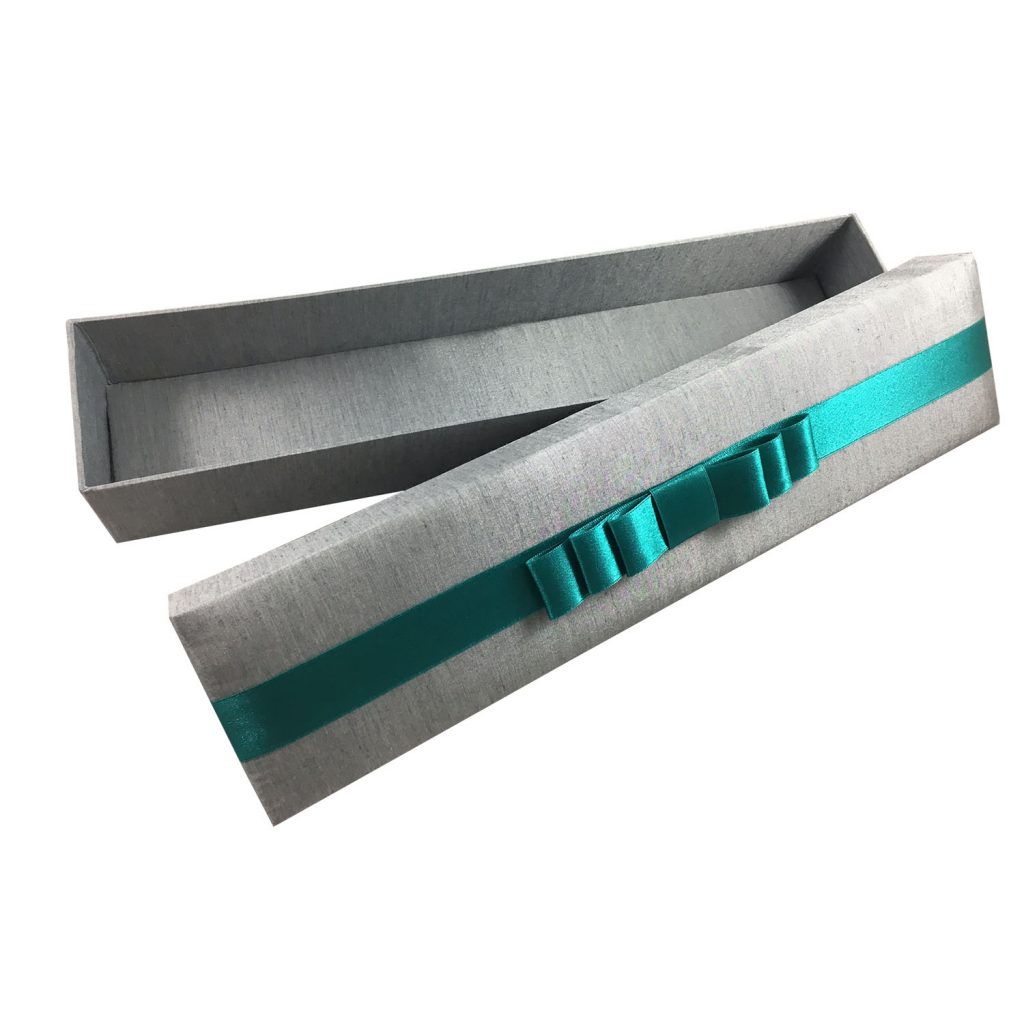 Silver & Teal Silk Covered Embellished Wedding Scroll Box