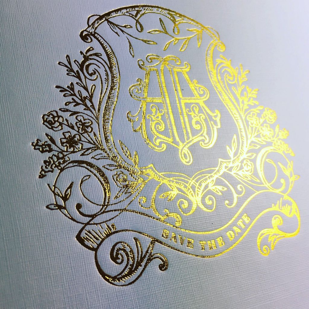 Luxury White Monogram Save‑Date Box – Linen Texture with Foil
