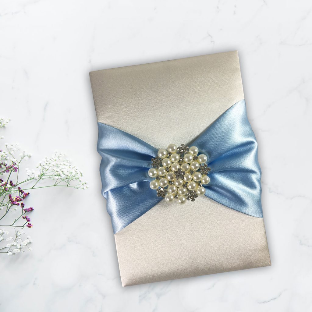 Most Extravagant Wedding Invitations With Silk & Pearl Brooch