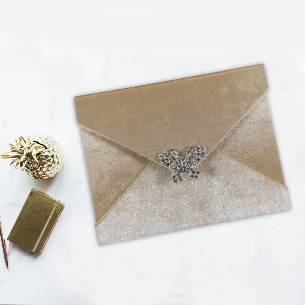 Luxury Custom Made Champagne Velvet Invitation Envelope