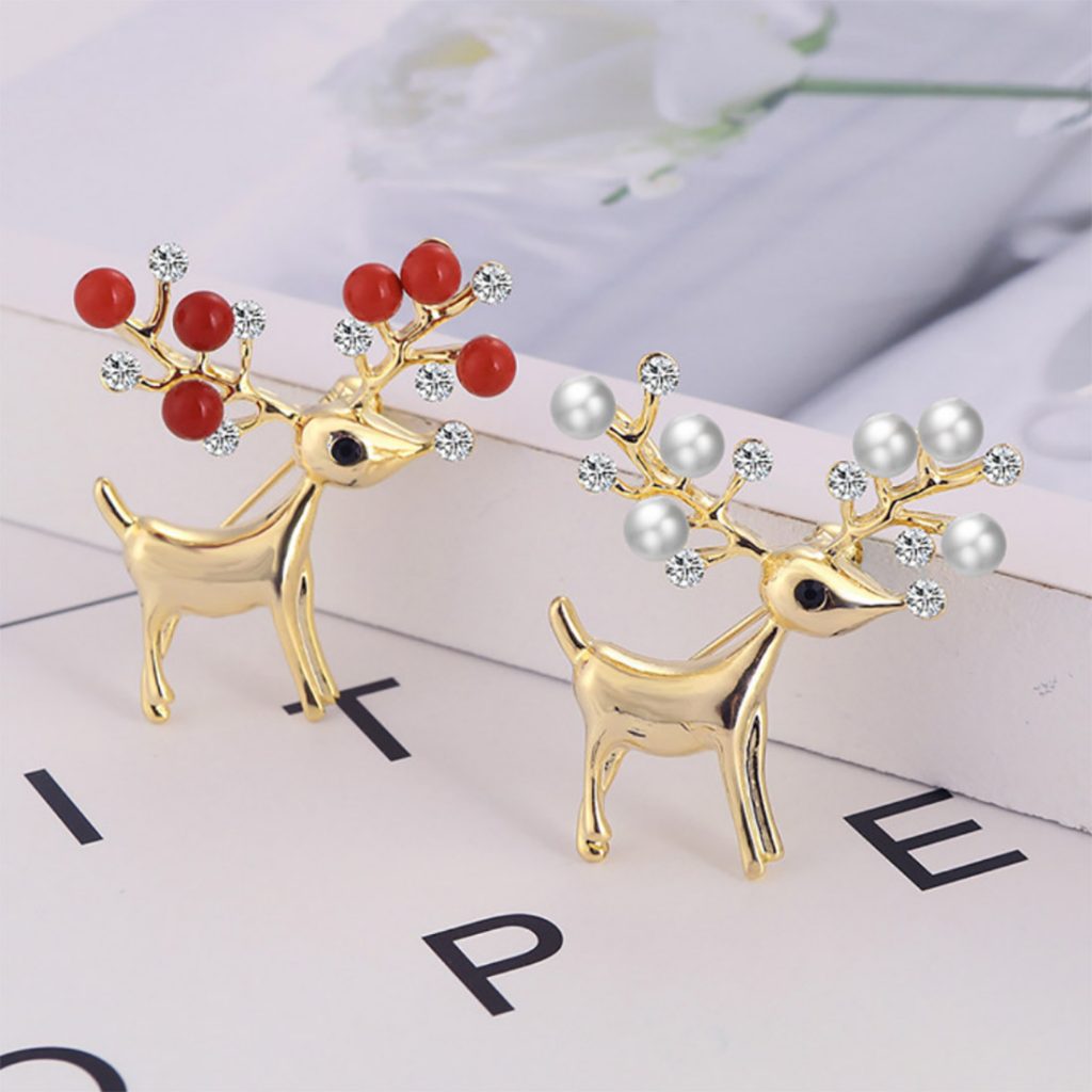Luxury Gold Plated Reindeer Brooch