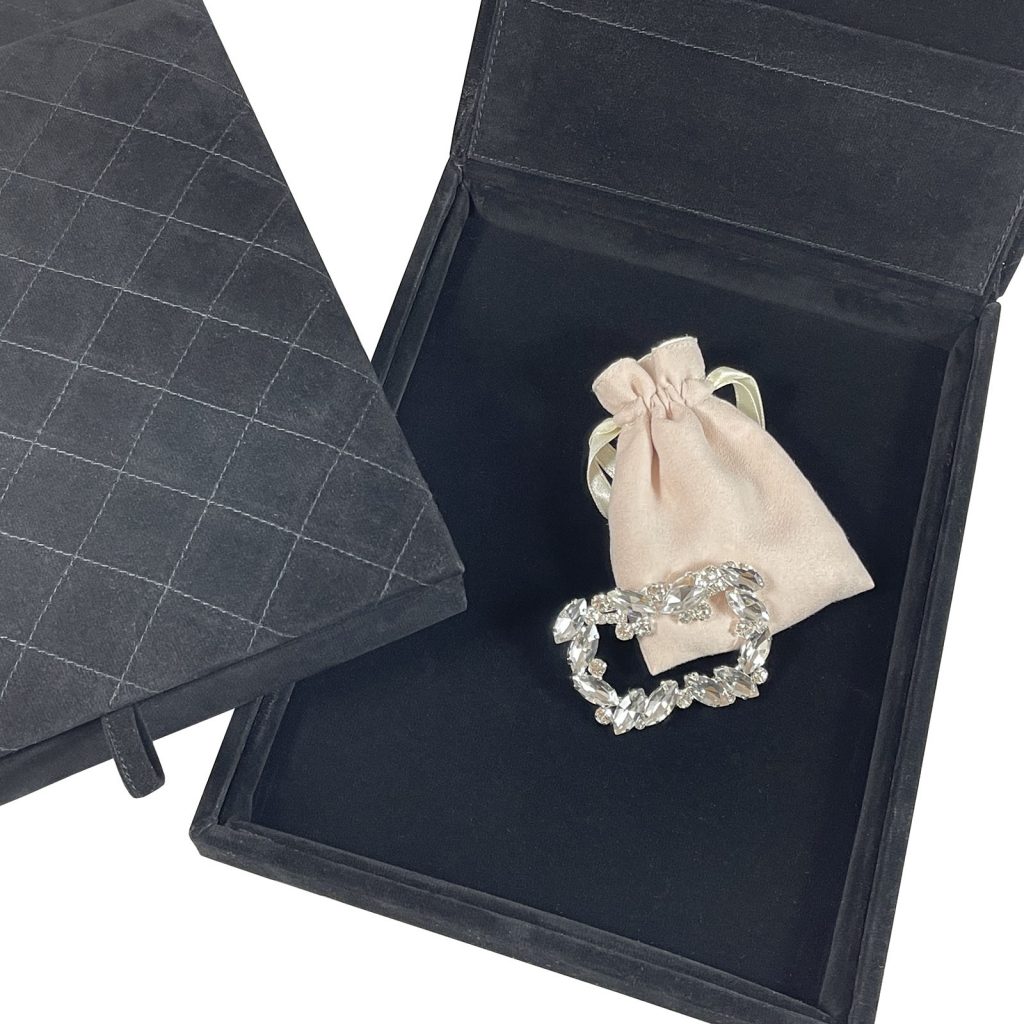 Black Quilted Hinged Lid Velvet Invitation Box
