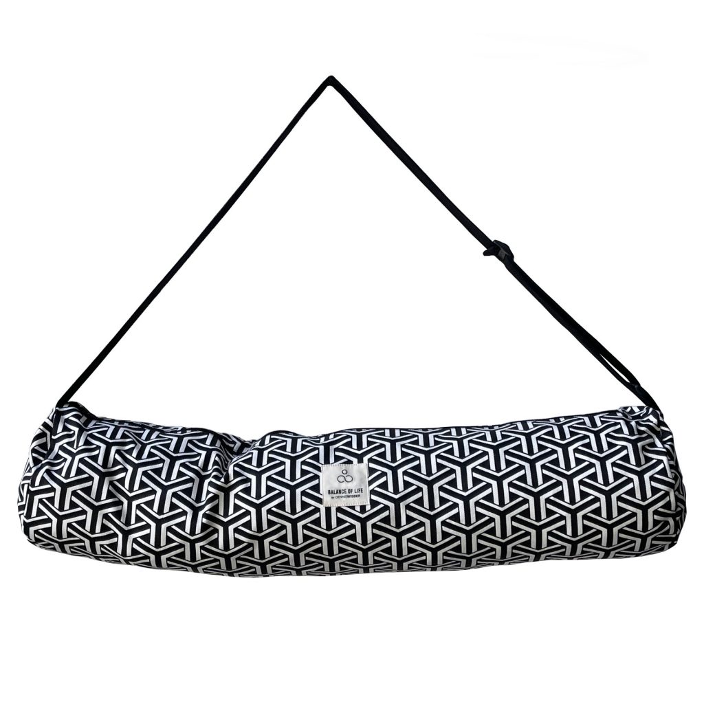 Zippered Black & White Printed Cotton Canvas Yoga Mat Duffle Bag