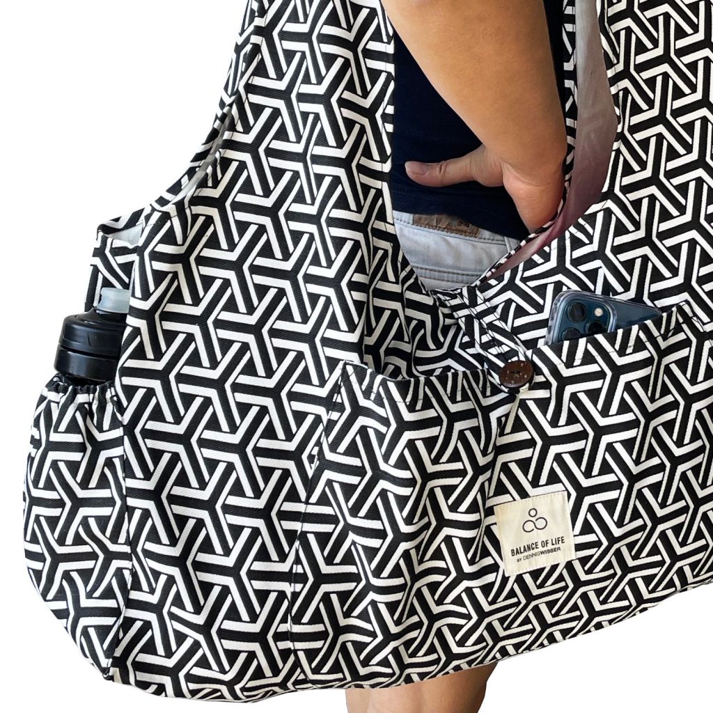 Large Symmetric Pattern Printed Cotton Canvas Yoga Cross Bag