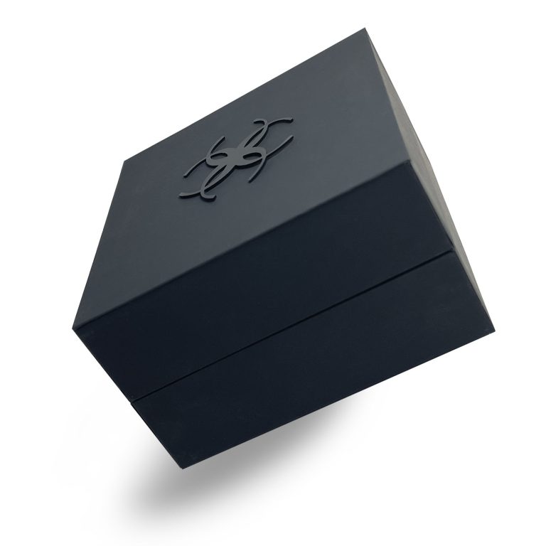 Black Soft Touch Paper Ring Jewelry Box With Acrylic Logo Emblem