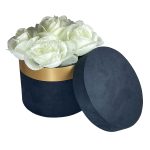 Navy Blue Round Suede Flower Box